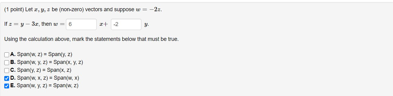 Solved (1 point) Let x, y, z be (non-zero) vectors and | Chegg.com