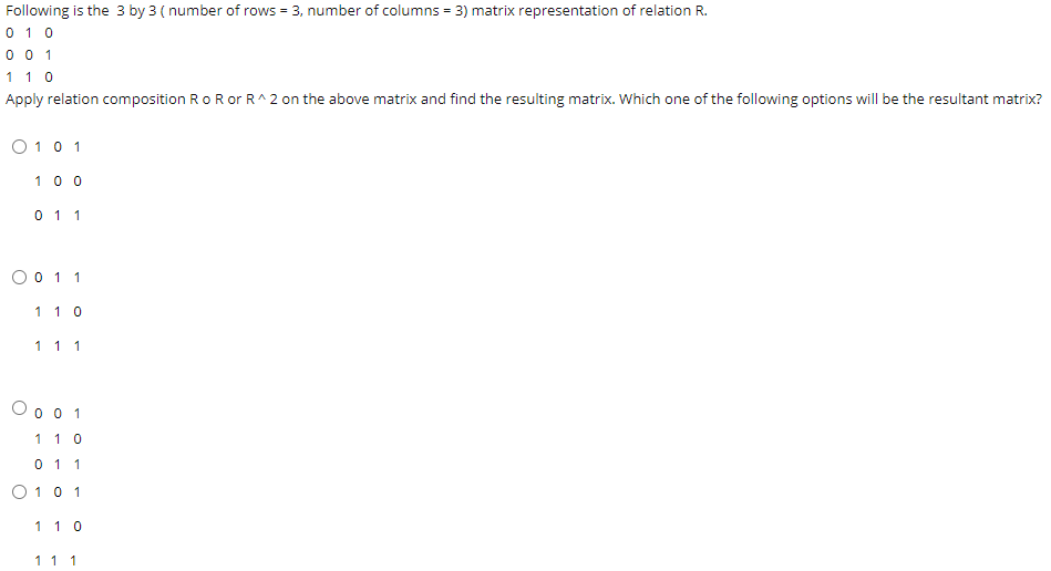 Solved Following is the 3 by 3 (number of rows = 3, number | Chegg.com