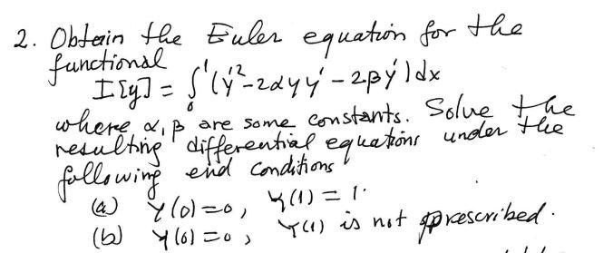 Solved 2. Obtain the Euler equation for the Ily) = $'(y-zdyy | Chegg.com