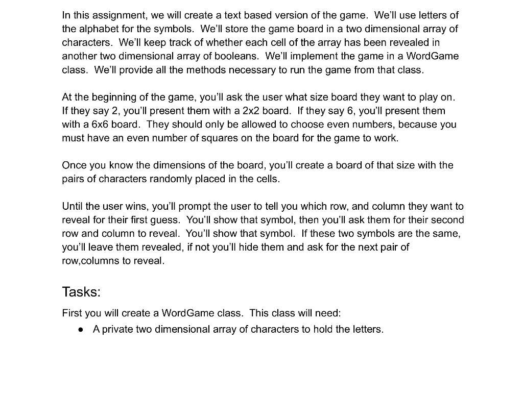 Solved In this assignment, we will create a text based | Chegg.com