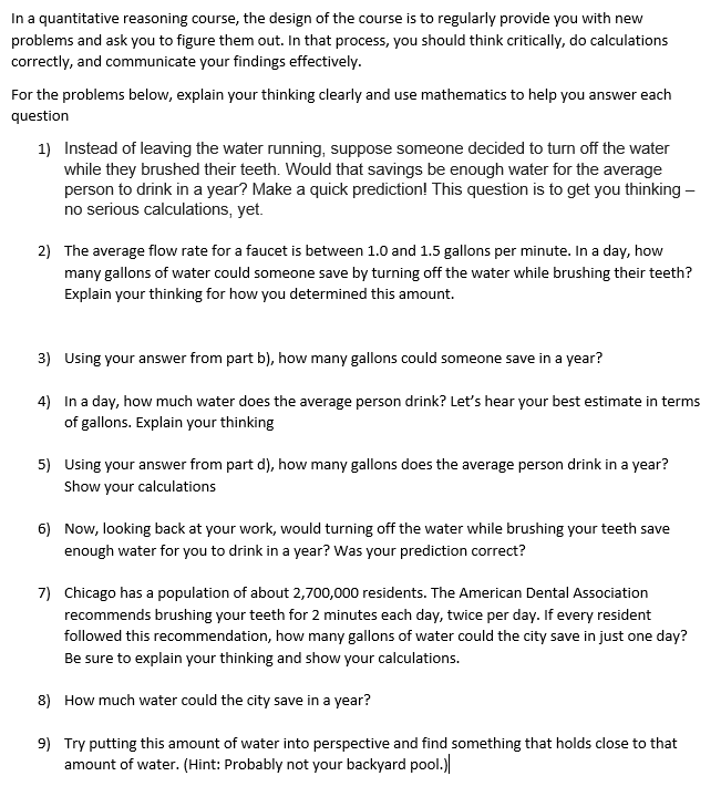 Solved In a quantitative reasoning course, the design of the | Chegg.com