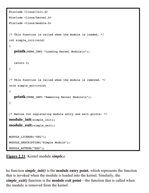 Solved Figure 2.21: Kernel module simple.c he function | Chegg.com