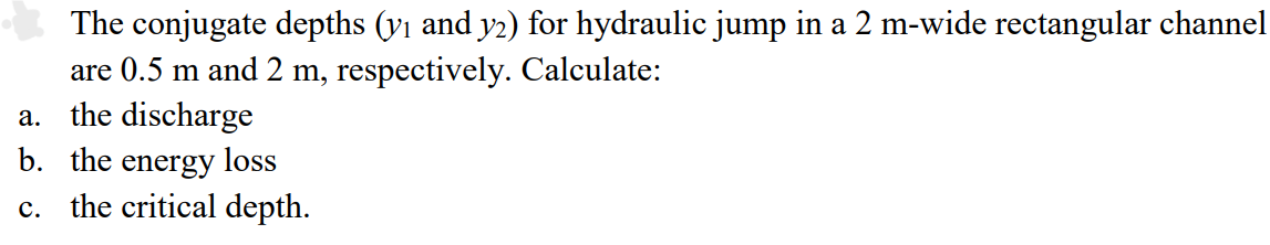 Solved The conjugate depths ( y1 and y2 ) for hydraulic jump | Chegg.com