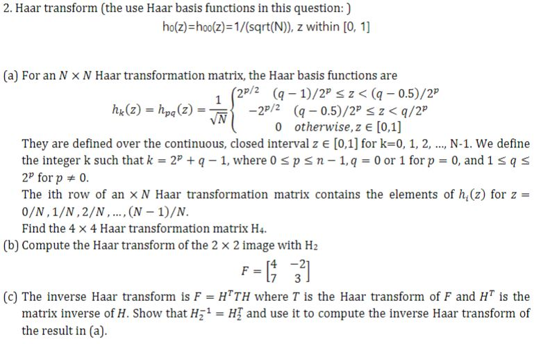2. Haar transform (the use Haar basis functions in | Chegg.com