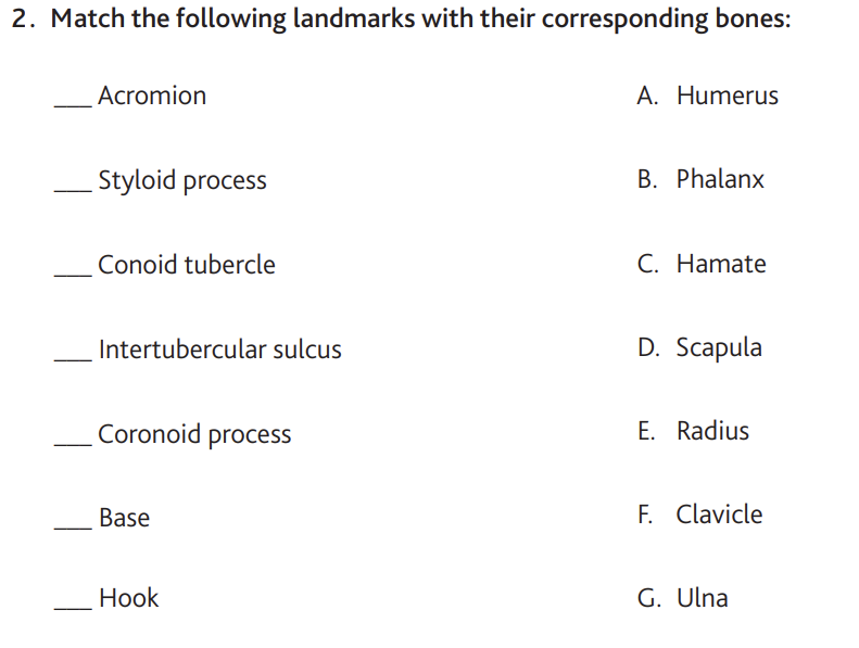 Solved 2. Match the following landmarks with their | Chegg.com
