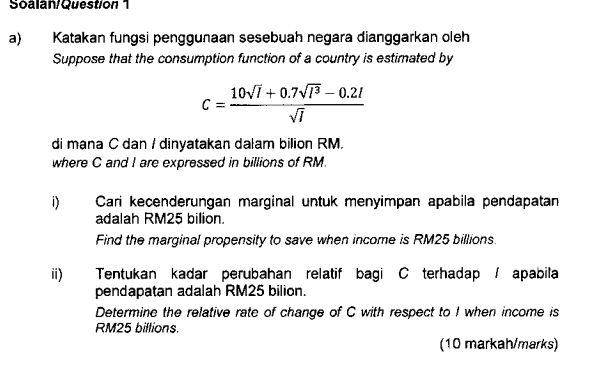 Solved Soalan/Question 1 a) Katakan fungsi penggunaan | Chegg.com