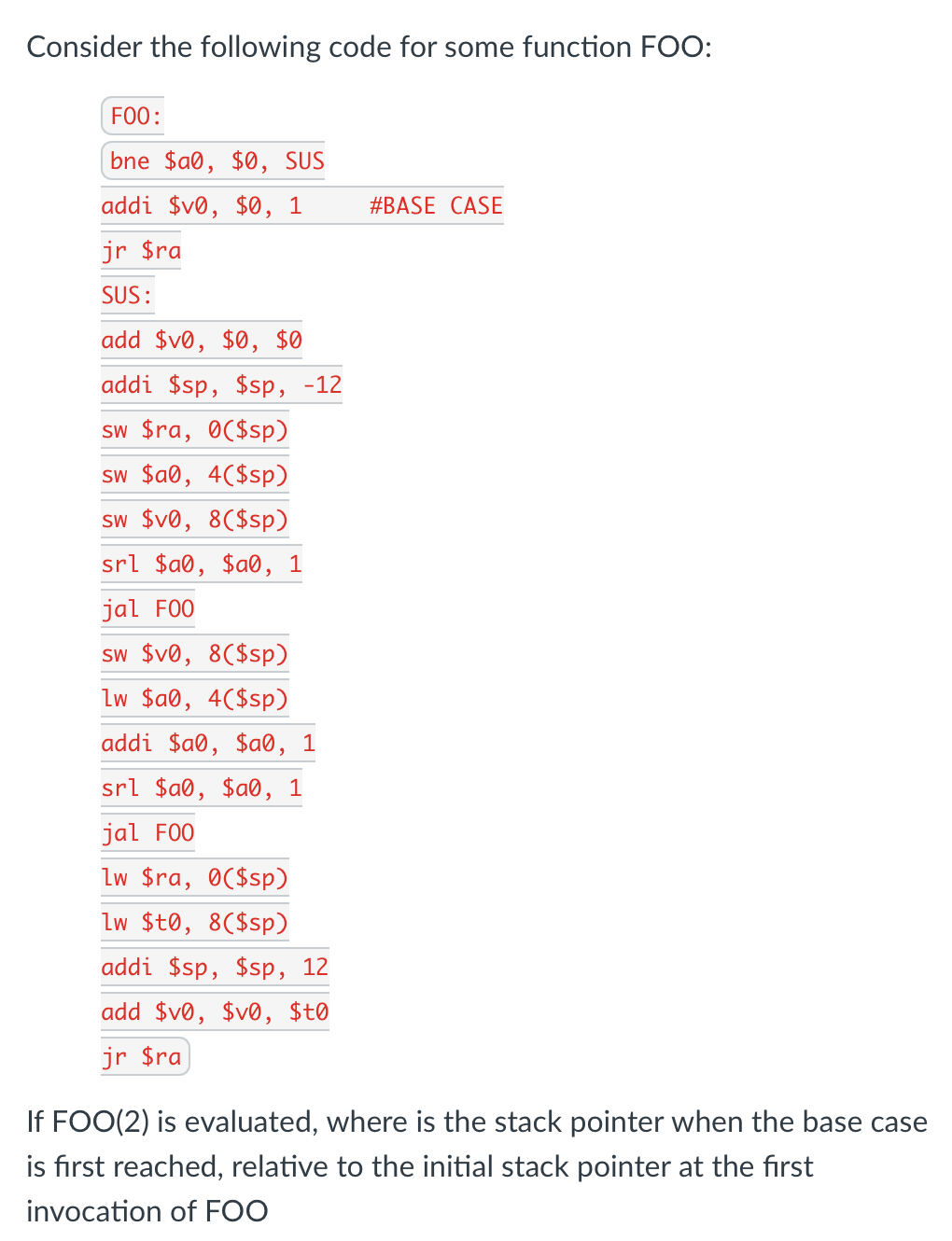 Solved Consider the following code for some function FOO: | Chegg.com
