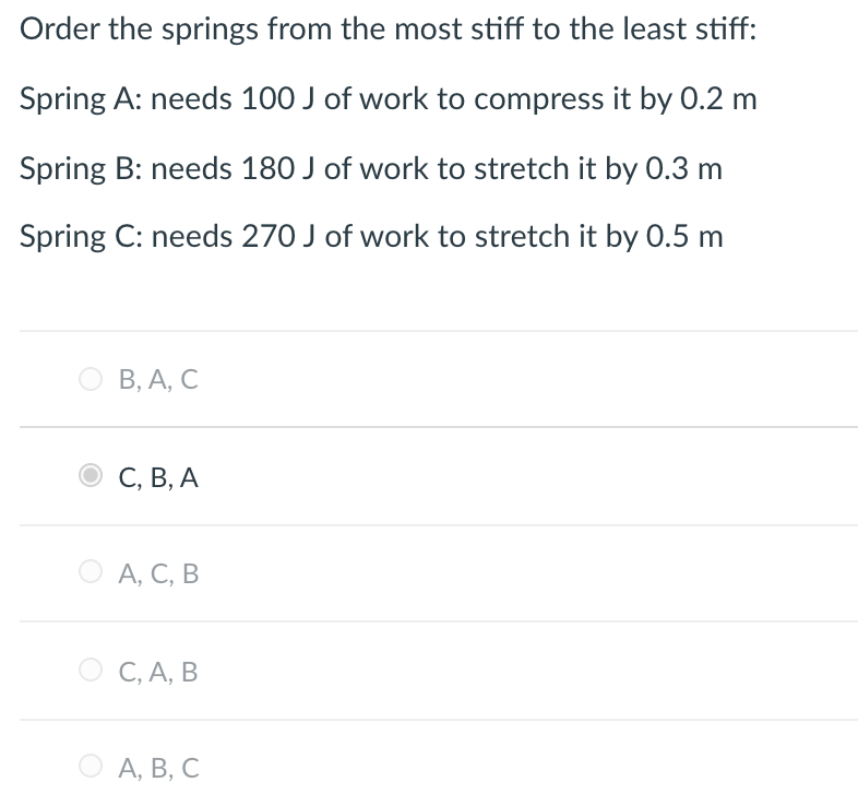 Solved Order the springs from the most stiff to the least | Chegg.com