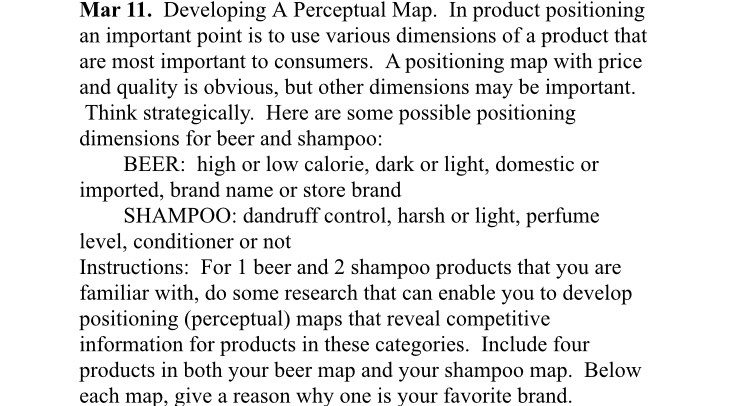 Mar 11. Developing A Perceptual Map. In product | Chegg.com