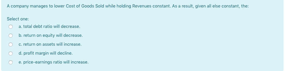 Solved A company manages to lower Cost of Goods Sold while | Chegg.com