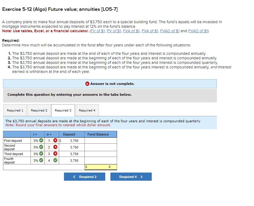 Solved Exercise 5-12 (Algo) ﻿Future value; annuities | Chegg.com
