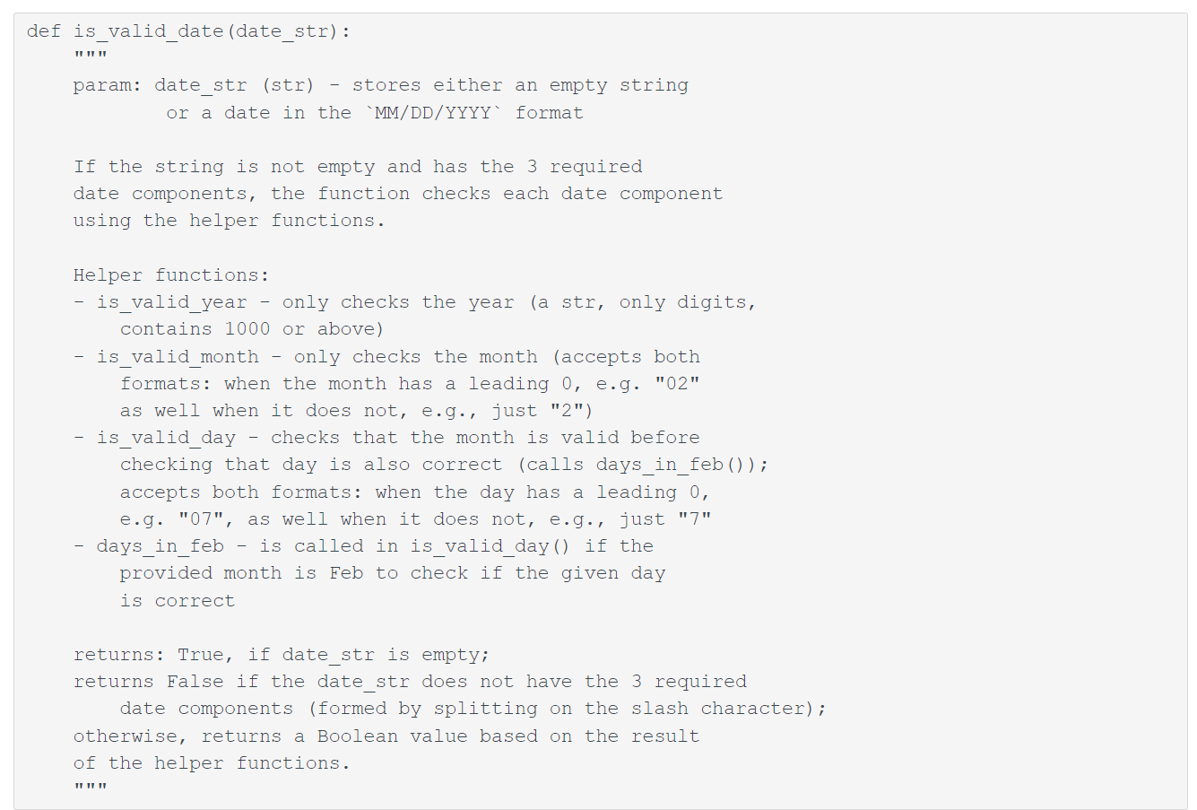 Solved def is_valid_date (date_str):param: date_str (str) - | Chegg.com