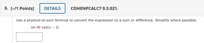 Solved Use a product-to-sum formula to convert the | Chegg.com