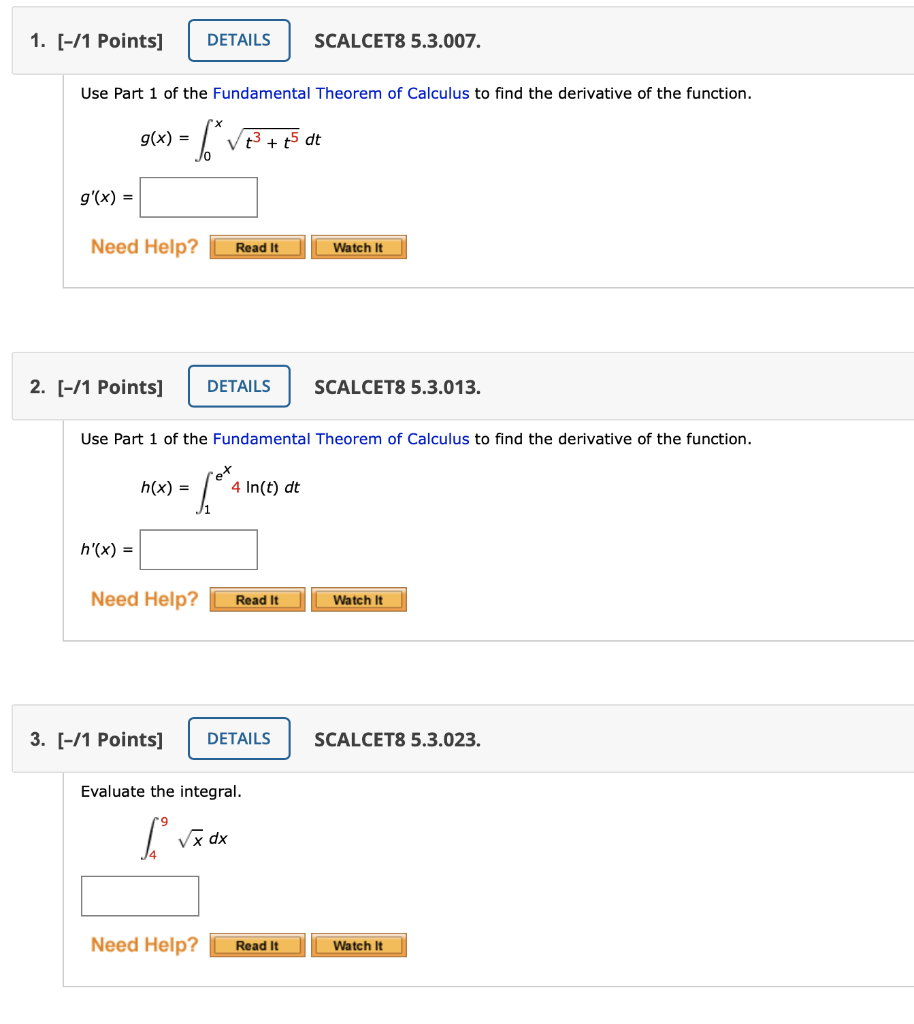 Solved 1. [-/1 Points] DETAILS SCALCET8 5.3.007. Use Part 1 | Chegg.com