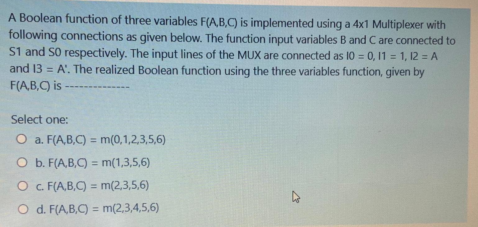 Solved A Boolean function of three variables F(A,B,C) is | Chegg.com
