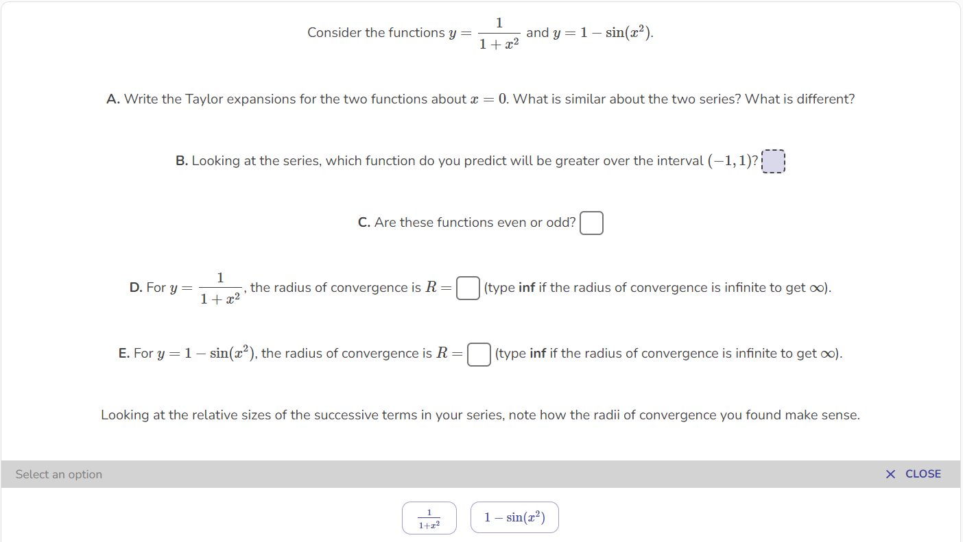Solved Consider the functions y=1+x21 and y=1−sin(x2). A. | Chegg.com