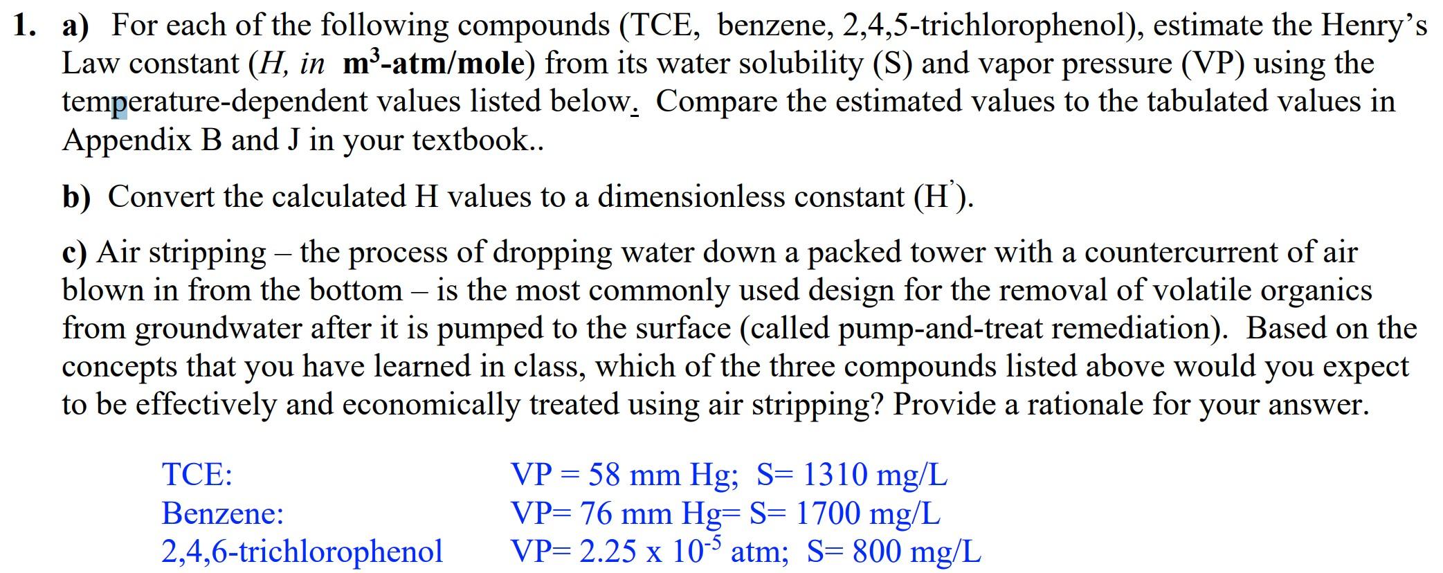 1. a) For each of the following compounds (TCE, | Chegg.com