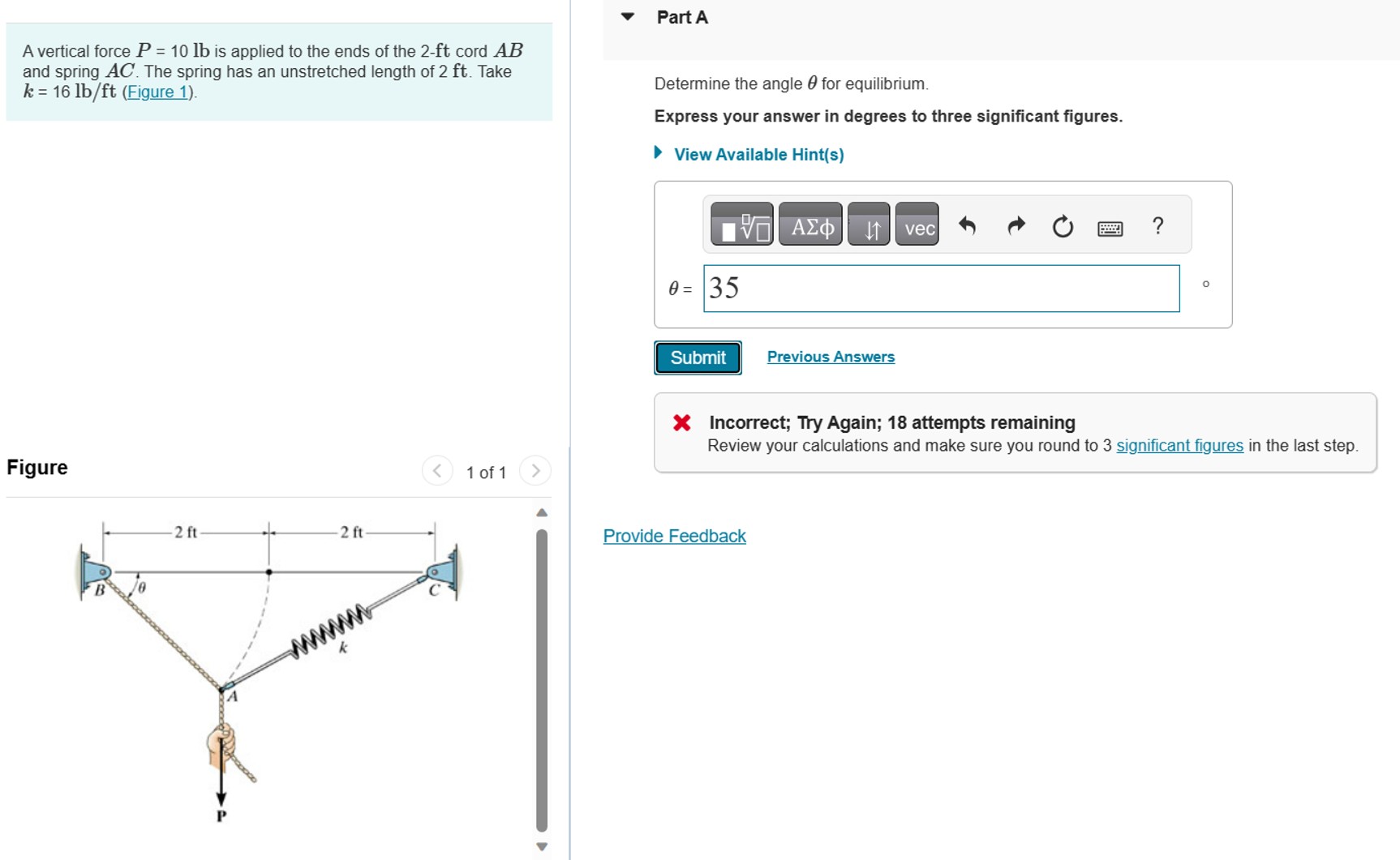 Solved Part AA vertical force P=10lb ﻿is applied to the ends | Chegg.com