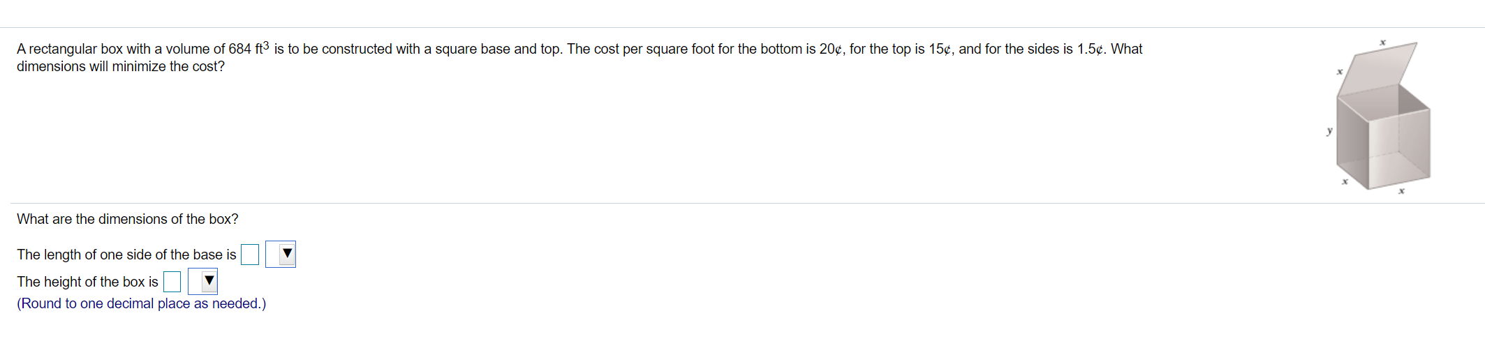 Solved A rectangular box with a volume of 684 ft3 is to be | Chegg.com