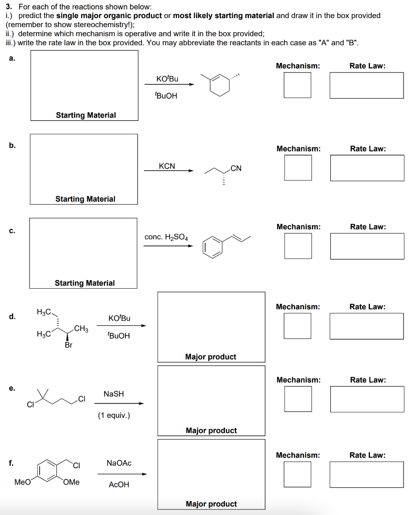 Solved 3. For each of the reactions shown below: i.) predict | Chegg.com