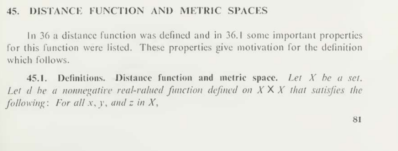 Solved 45. DISTANCE FUNCTION AND METRIC SPACES In 36 a | Chegg.com