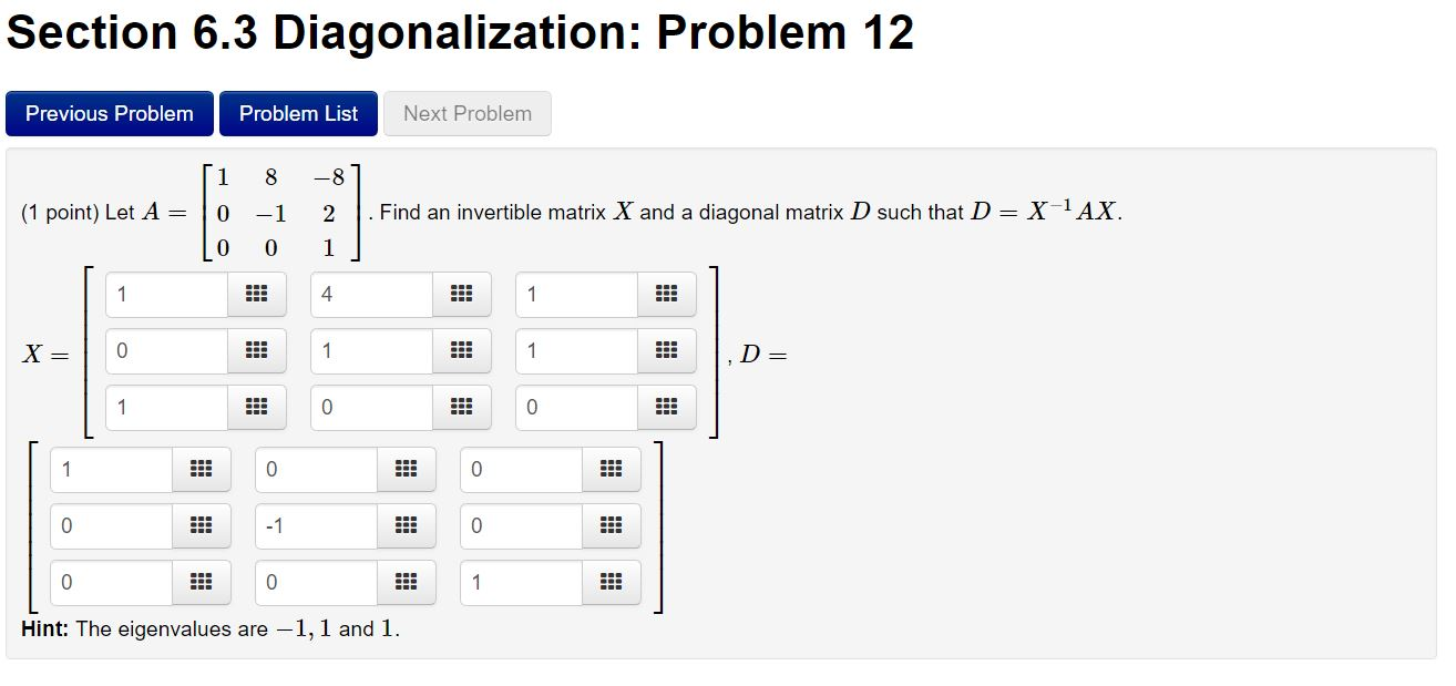 Solved Section 6.3 Diagonalization: Problem 12 Previous | Chegg.com