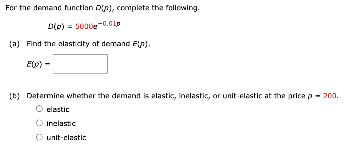 Solved For the demand function D(p), complete the following. | Chegg.com