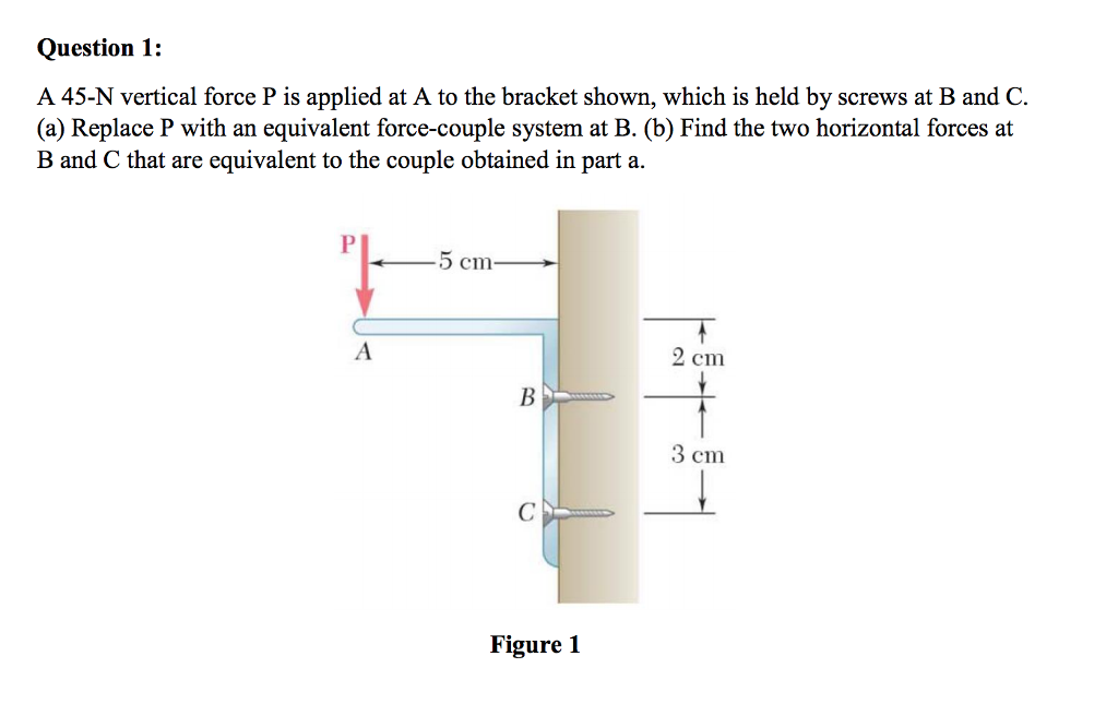 Solved Question 1: A 45-N vertical force P is applied at A | Chegg.com