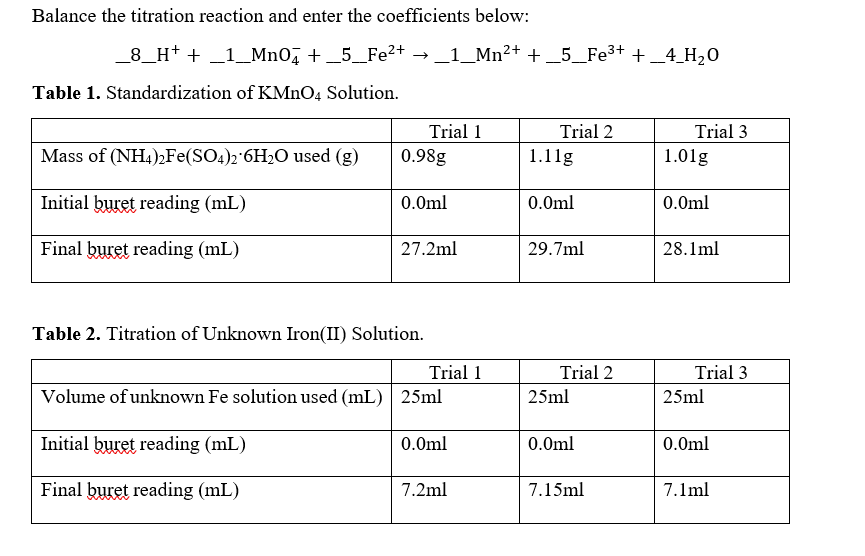 Solved We will be standardizing a ∼0.02MKMnO4 solution using | Chegg.com