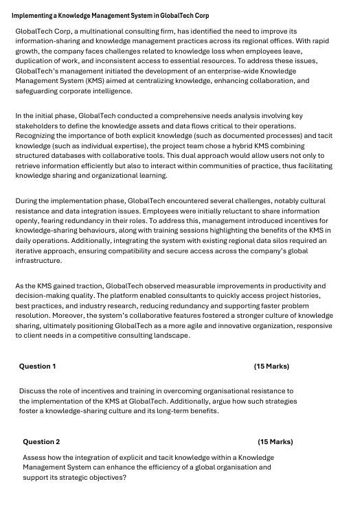 Solved Implementing a Knowledge Management System in | Chegg.com