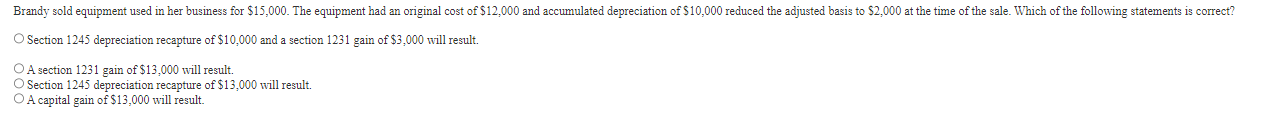 Solved Section 1245 depreciation recapture of $10,000 and a | Chegg.com