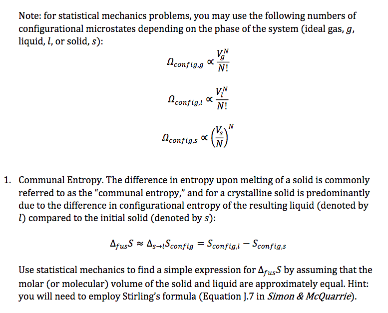 Solved Note: for statistical mechanics problems, you may use | Chegg.com