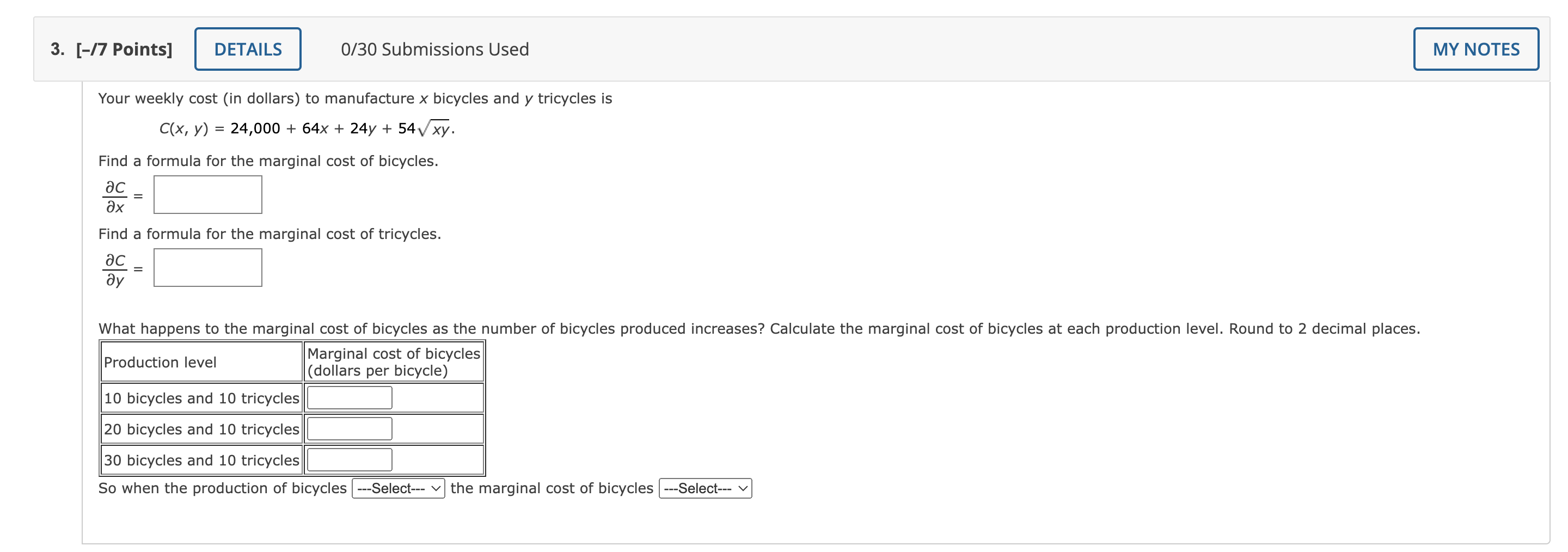 Solved 17 Points] 0/30 Submissions Used Your weekly cost (in | Chegg.com