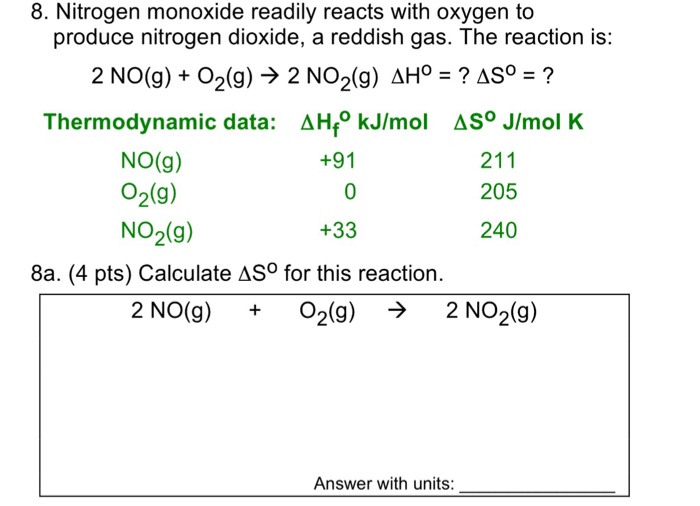 Solved Nitrogen monoxide readily reacts with oxygen to | Chegg.com