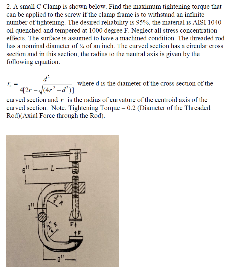 2. A small C Clamp is shown below. Find the maximum | Chegg.com