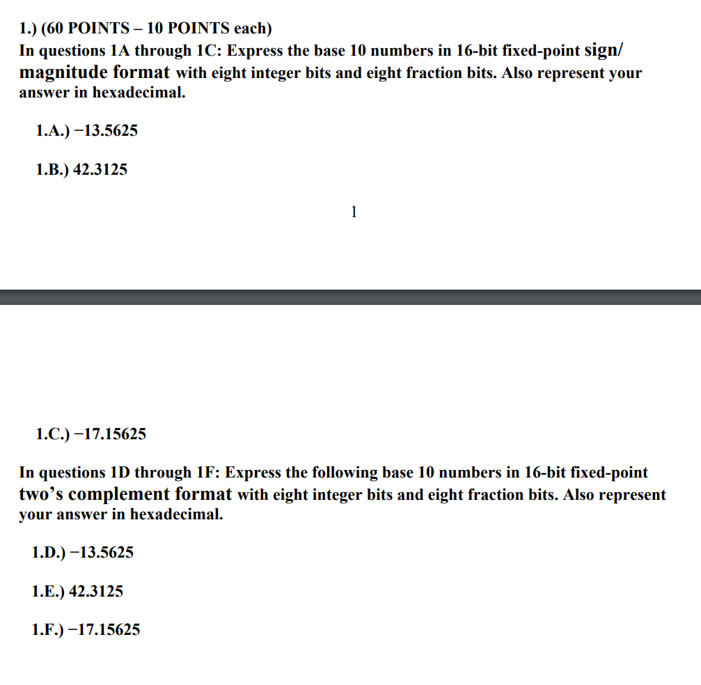 Solved 1.) (60 POINTS – 10 POINTS each) In questions 1A | Chegg.com