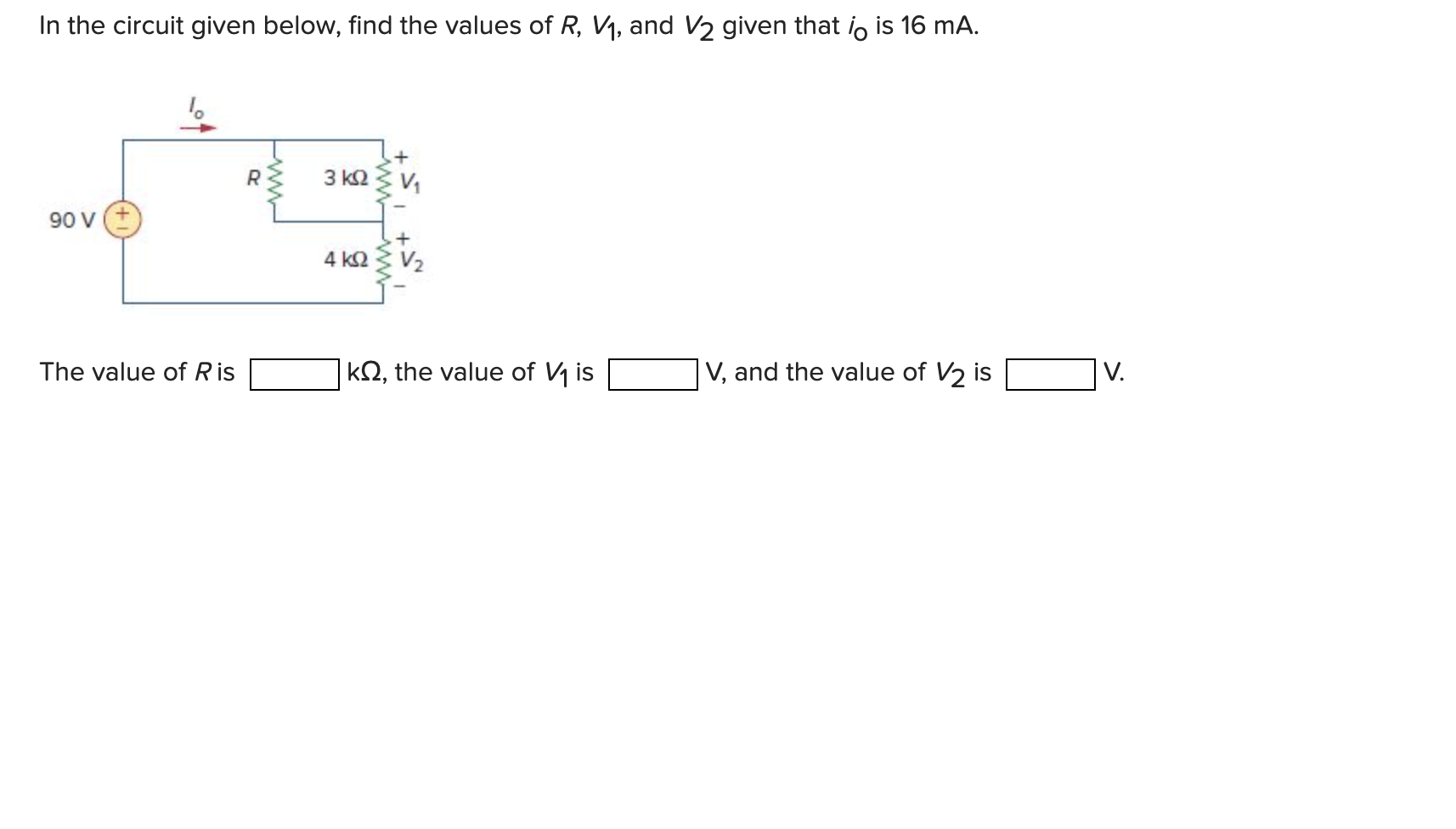 Solved In the circuit given below, find the values of R, V1, | Chegg.com