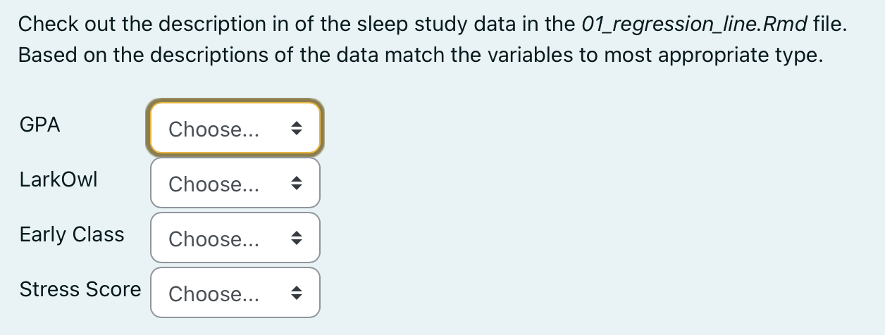Solved Check out the description in of the sleep study data | Chegg.com