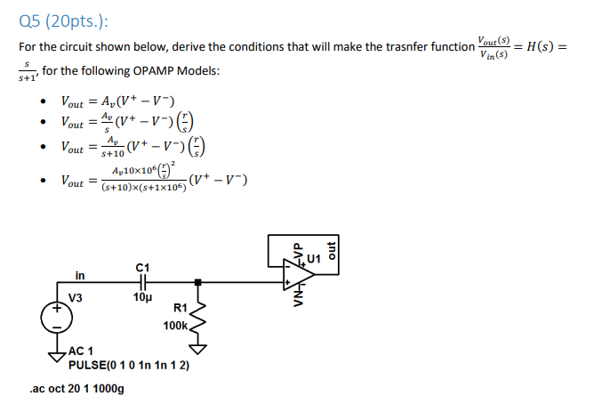 Solved Q5 (20pts.): For the circuit shown below, derive the | Chegg.com
