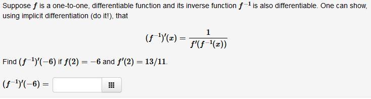Solved Suppose f is a one-to-one, differentiable function | Chegg.com