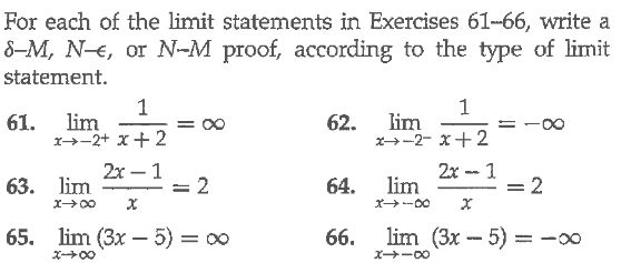 Solved For each of the limit statements in Exercises 61−66, | Chegg.com