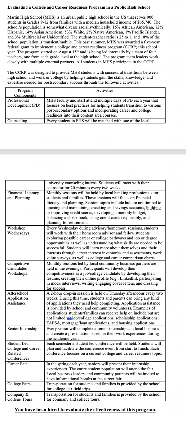 Evaluating a College and Career Readiness Program in | Chegg.com