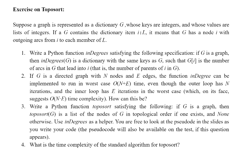 Solved Excrcise On Toposort Suppose A Graph Is Represented