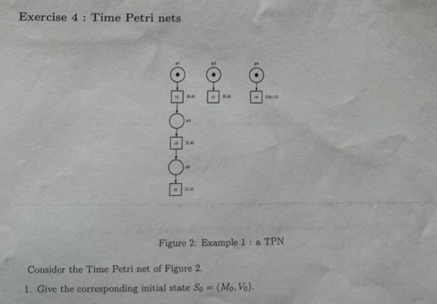 Solved Exercise 4: Time Petri nets Figure 2: Example 1: a | Chegg.com
