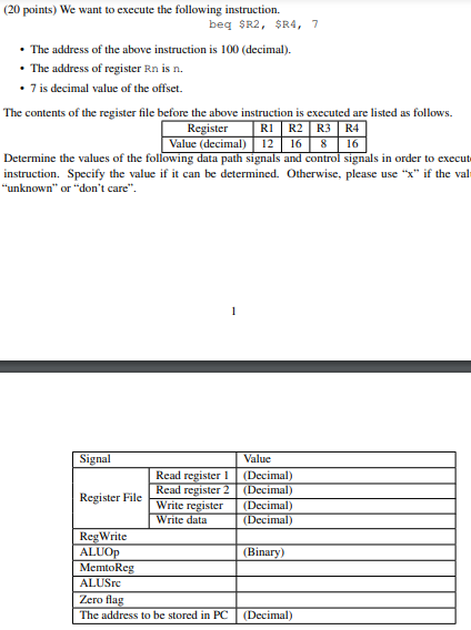 (20 points) We want to execute the following | Chegg.com