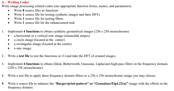 Solved A-Writing Codes Write image processing related codes | Chegg.com