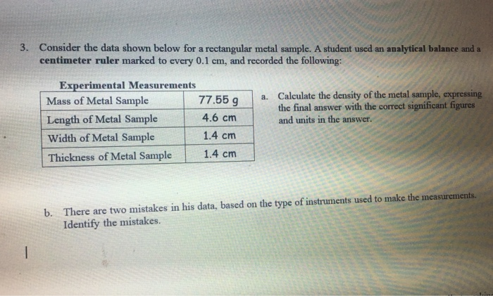 Solved 3. Consider the data shown below for a rectangular | Chegg.com