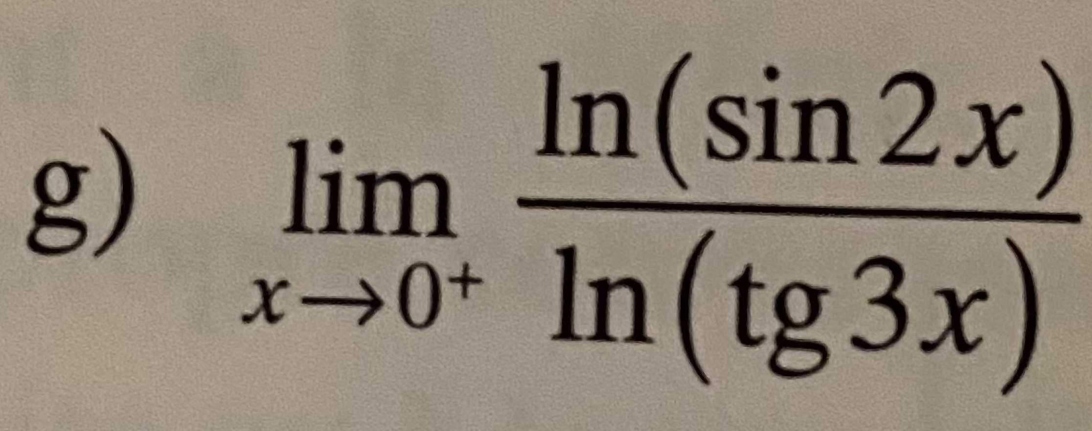 Solved In(sin 2x g) lim x+0+ In (tg3x) | Chegg.com
