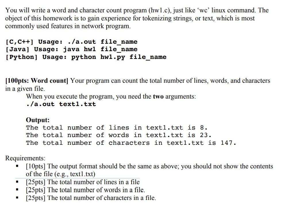 Solved You will write a word and character count program | Chegg.com