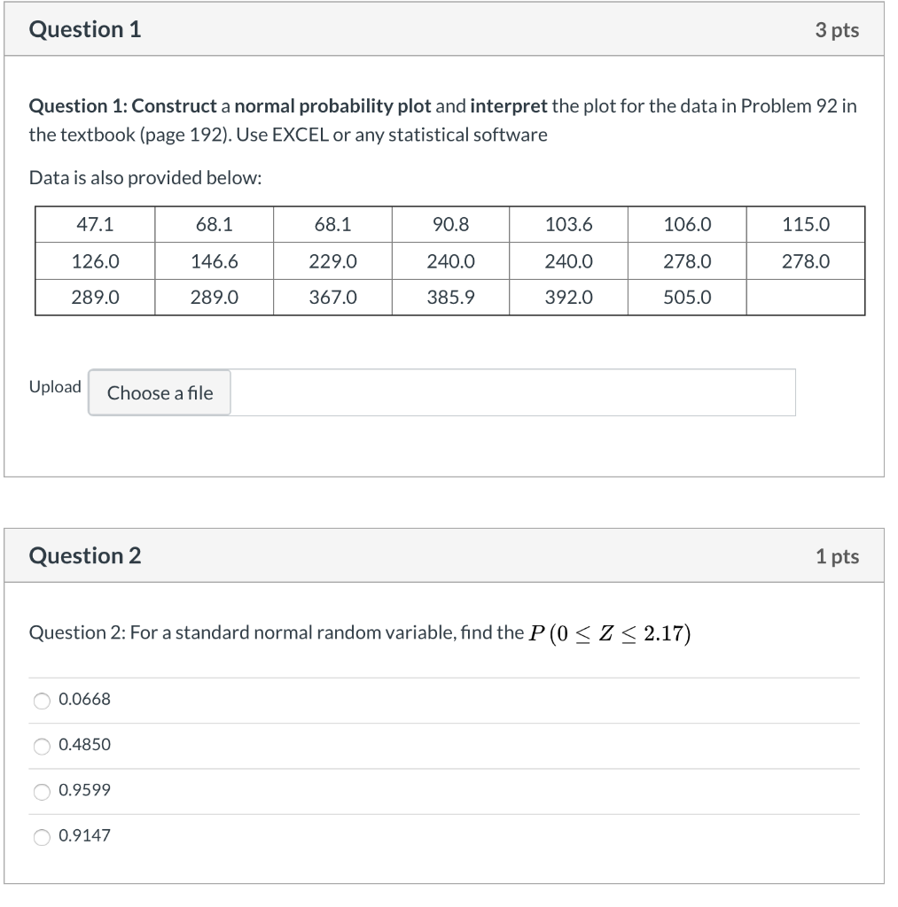 Solved Question 1 3 pts Question 1: Construct a normal | Chegg.com